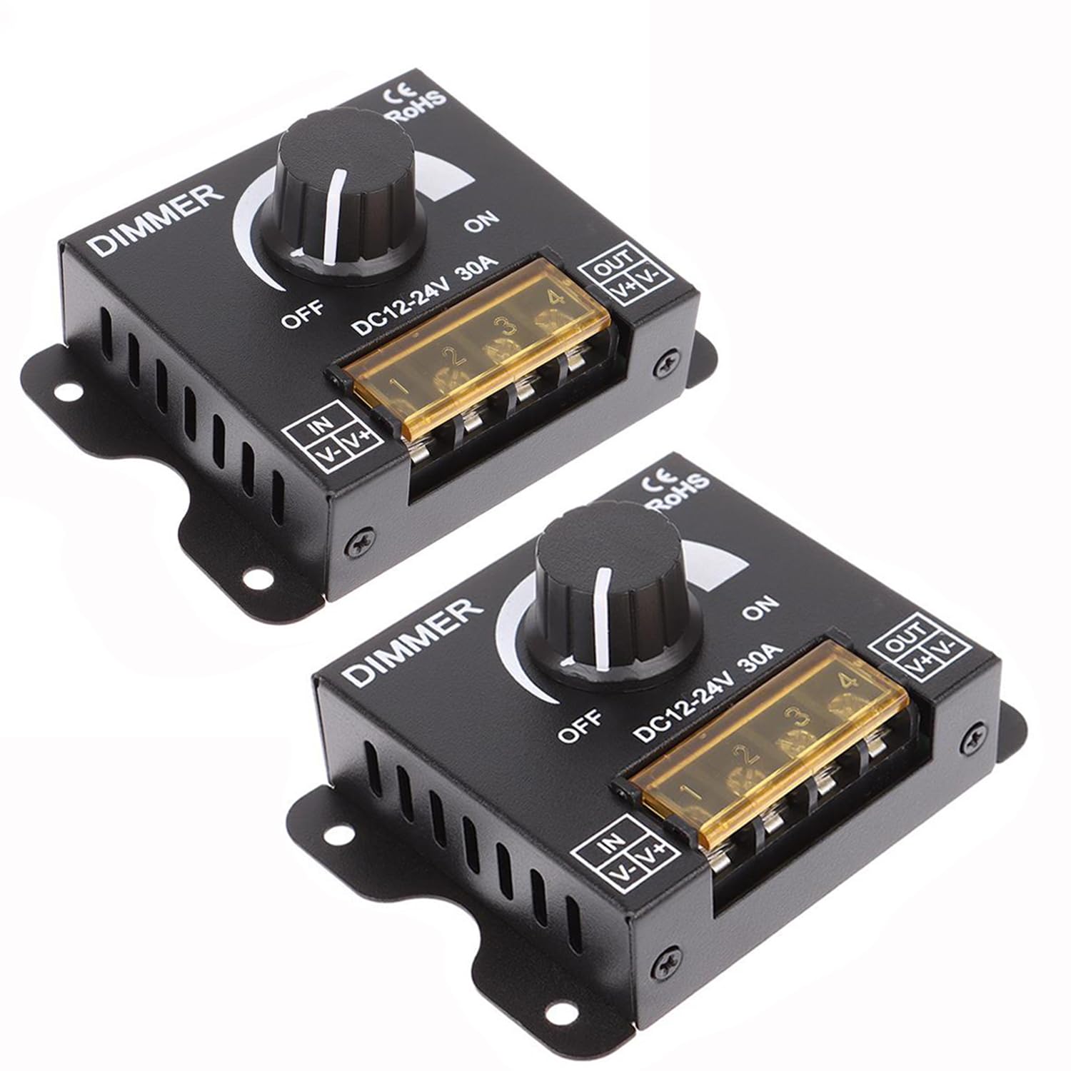 2Pack LED Dimmer Switch DC 12-24V 30A PWM Stepless Brightness Dimming ...