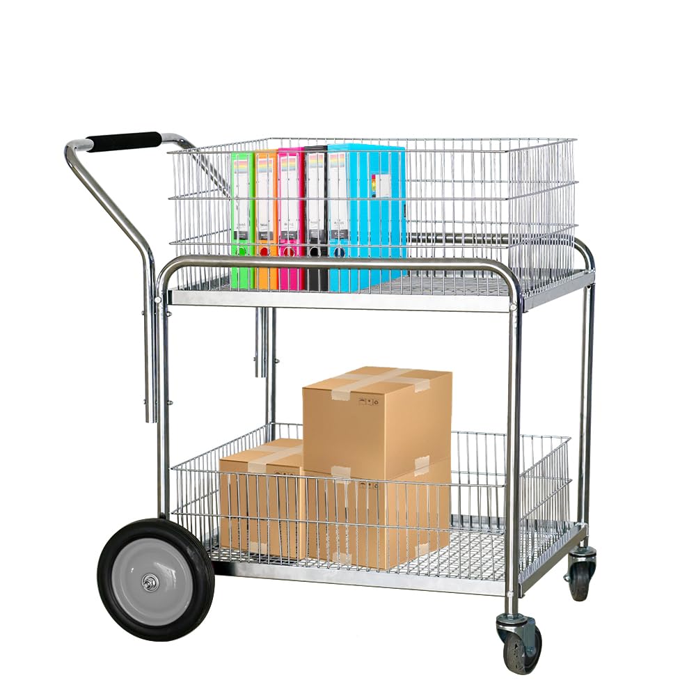 Amazon.com: Yeeoy Heavy Duty Wire Mail Cart, Rolling 2 Shelf Basket ...