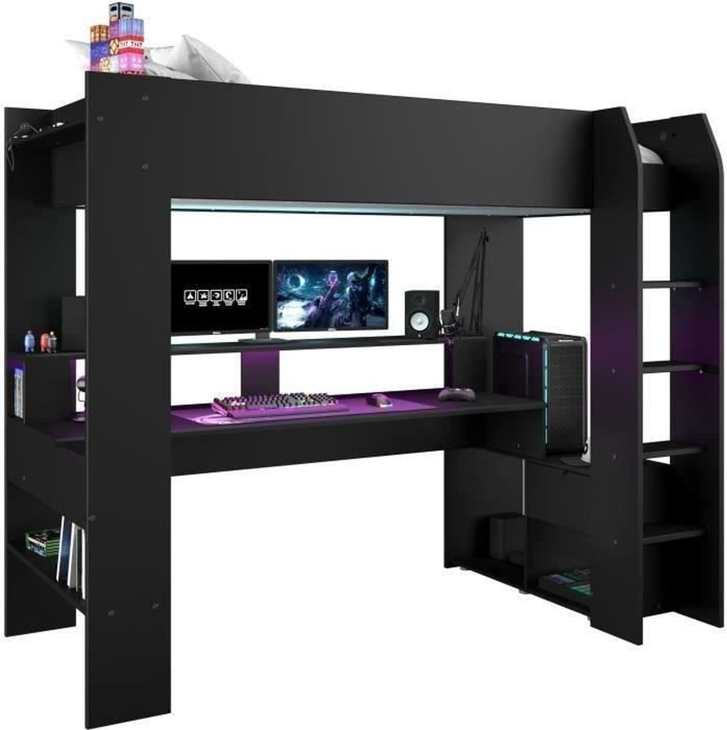 Parisot Lit Mezzanine Combine Enfant LED Gamer Online - 90 x 200 cm ...