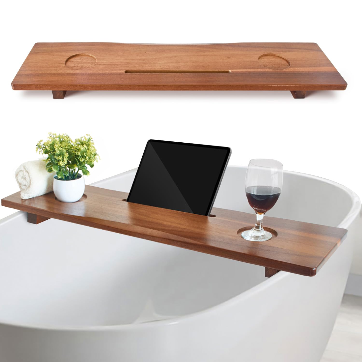 Amazon.com: DAOYOUSKY Luxe Premium Acacia Wood Bathtub Tray Caddy with ...
