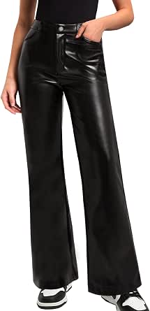 OZICERD Black Faux Leather Pants for Women High Waisted Flare Leggings ...