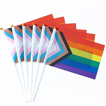 Amazon.com : TSMD Progress Rainbow Gay Pride Stick Flag Small Mini Hand Held LGBT Flags,5x8 Inch ...