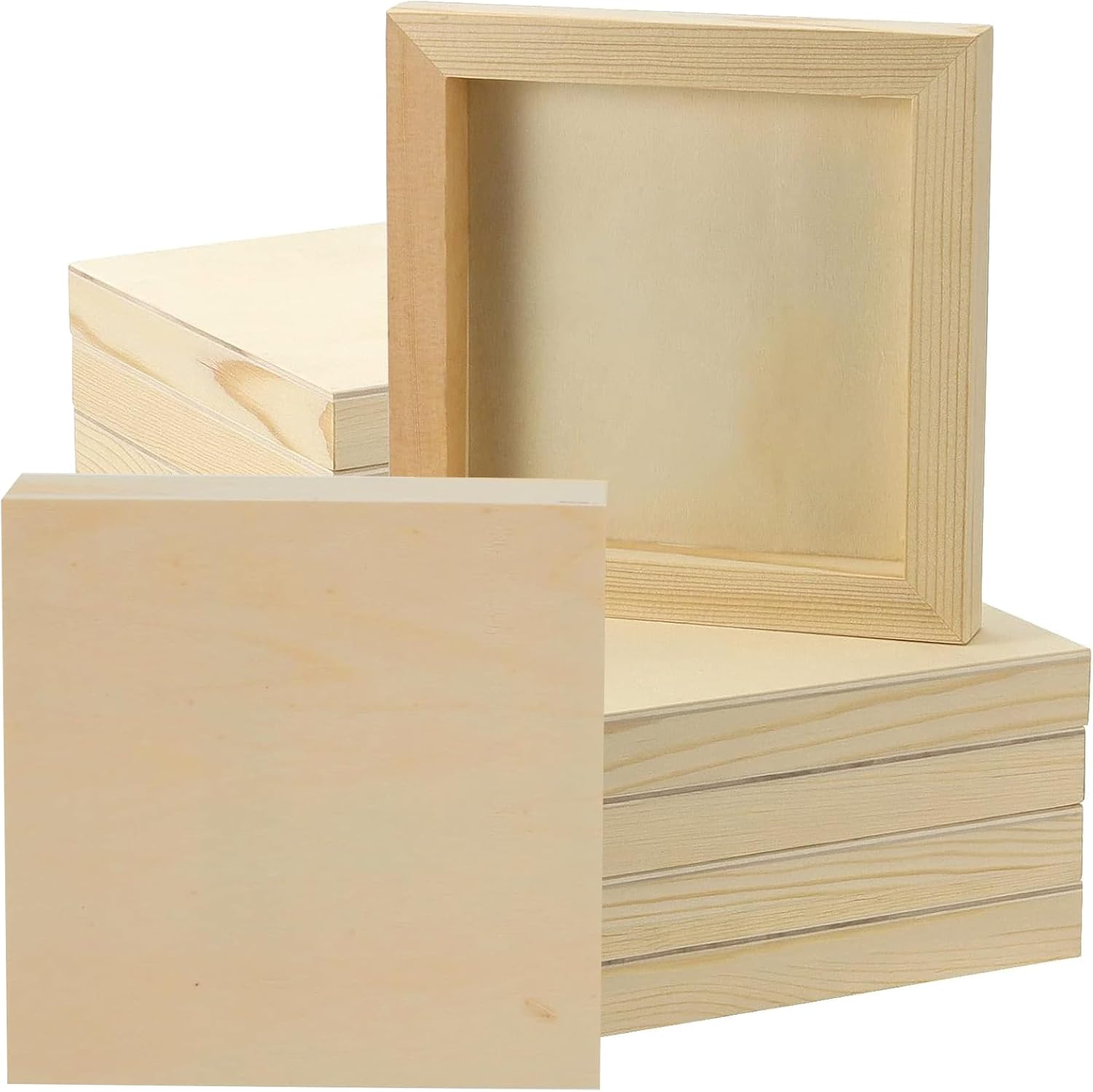 10 Pack Wood Panels, 8 x 8 inch Square Wooden Frames, Blank Wood Boards ...