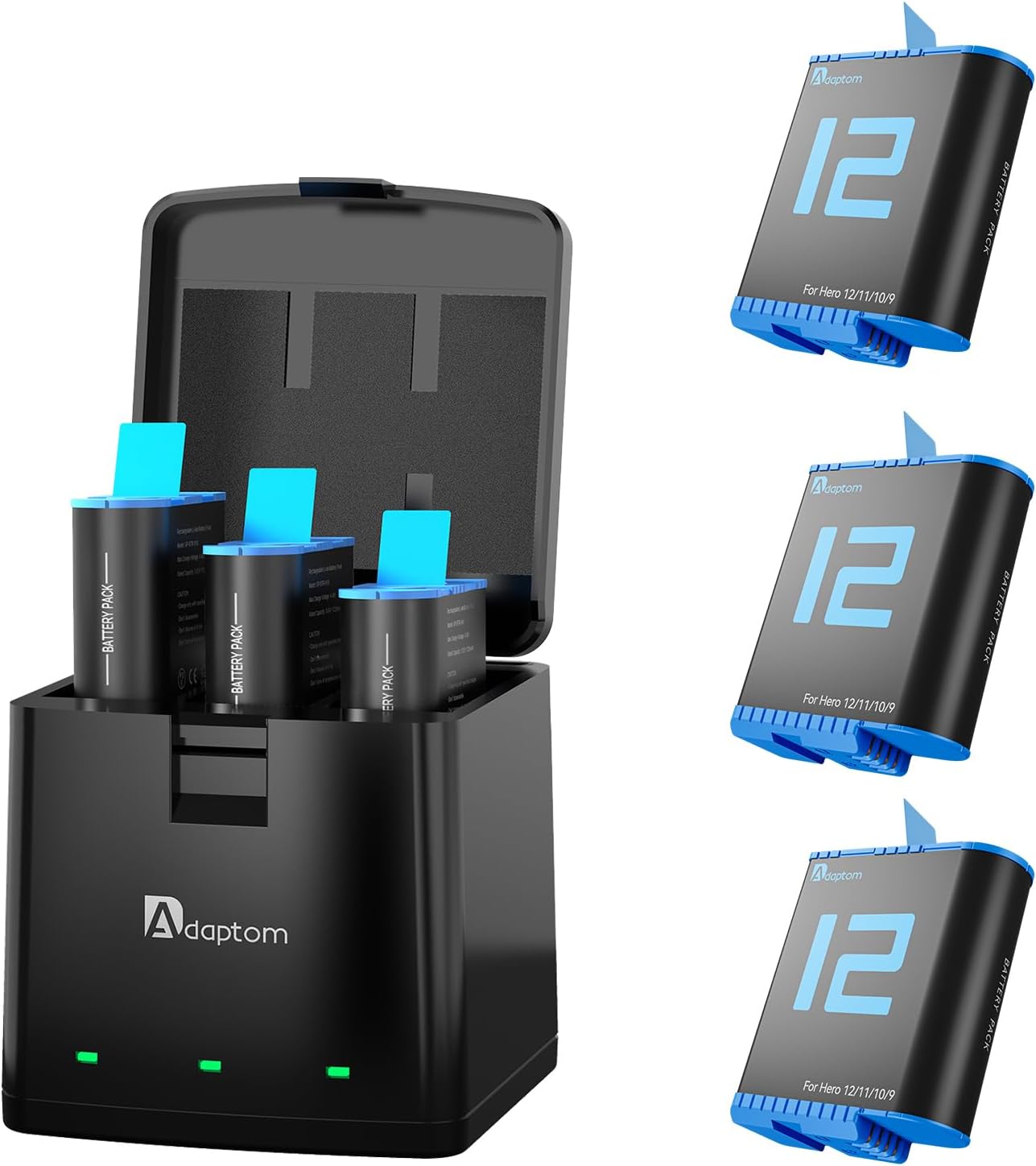 3-Pack Battery Charger for GoPro Hero 12 Hero 11 Hero 10 Hero 9,Adaptom ...