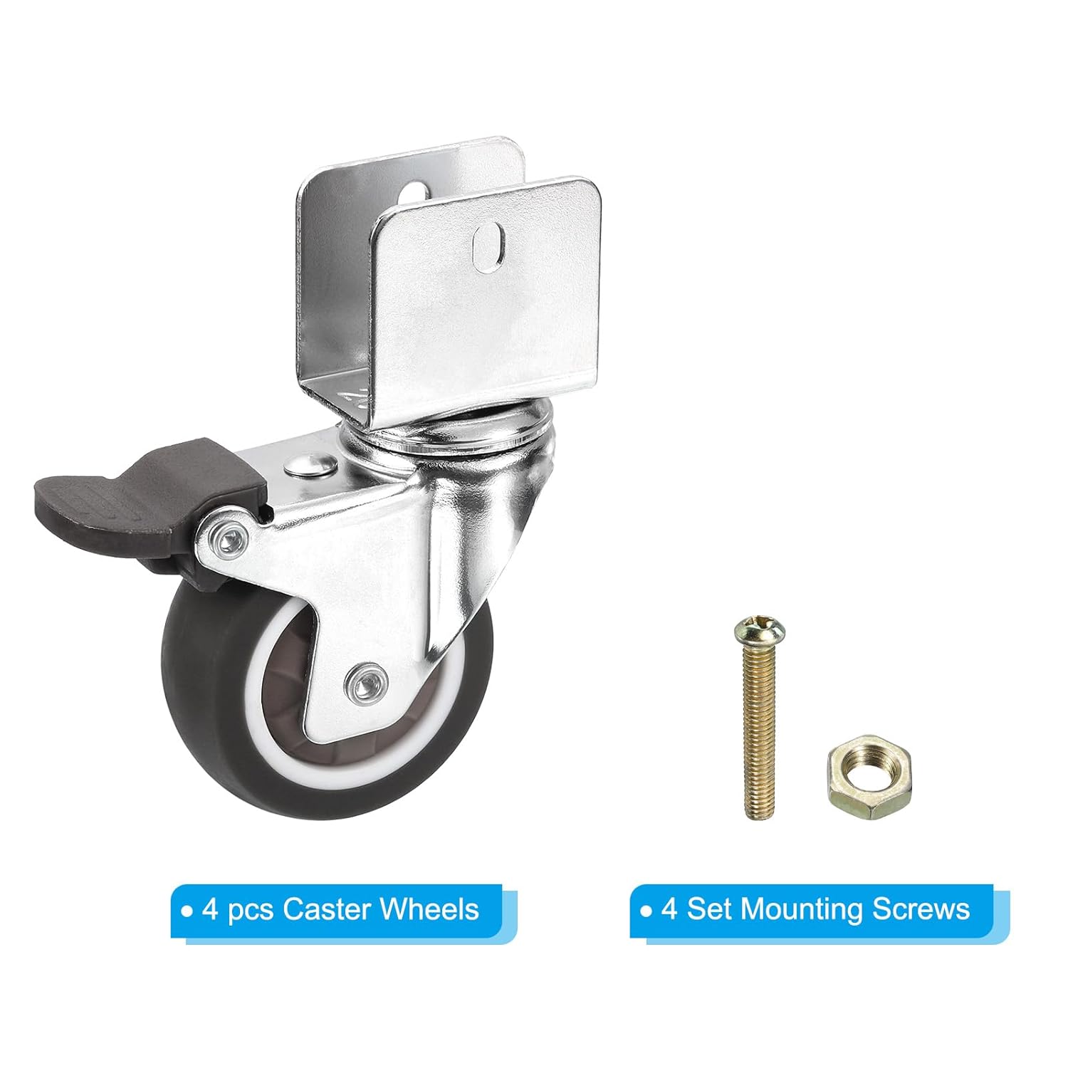 PATIKIL 2″ Swivel Caster Wheels with 3/4″ U Bracket, 4 Pack Mute Moving ...