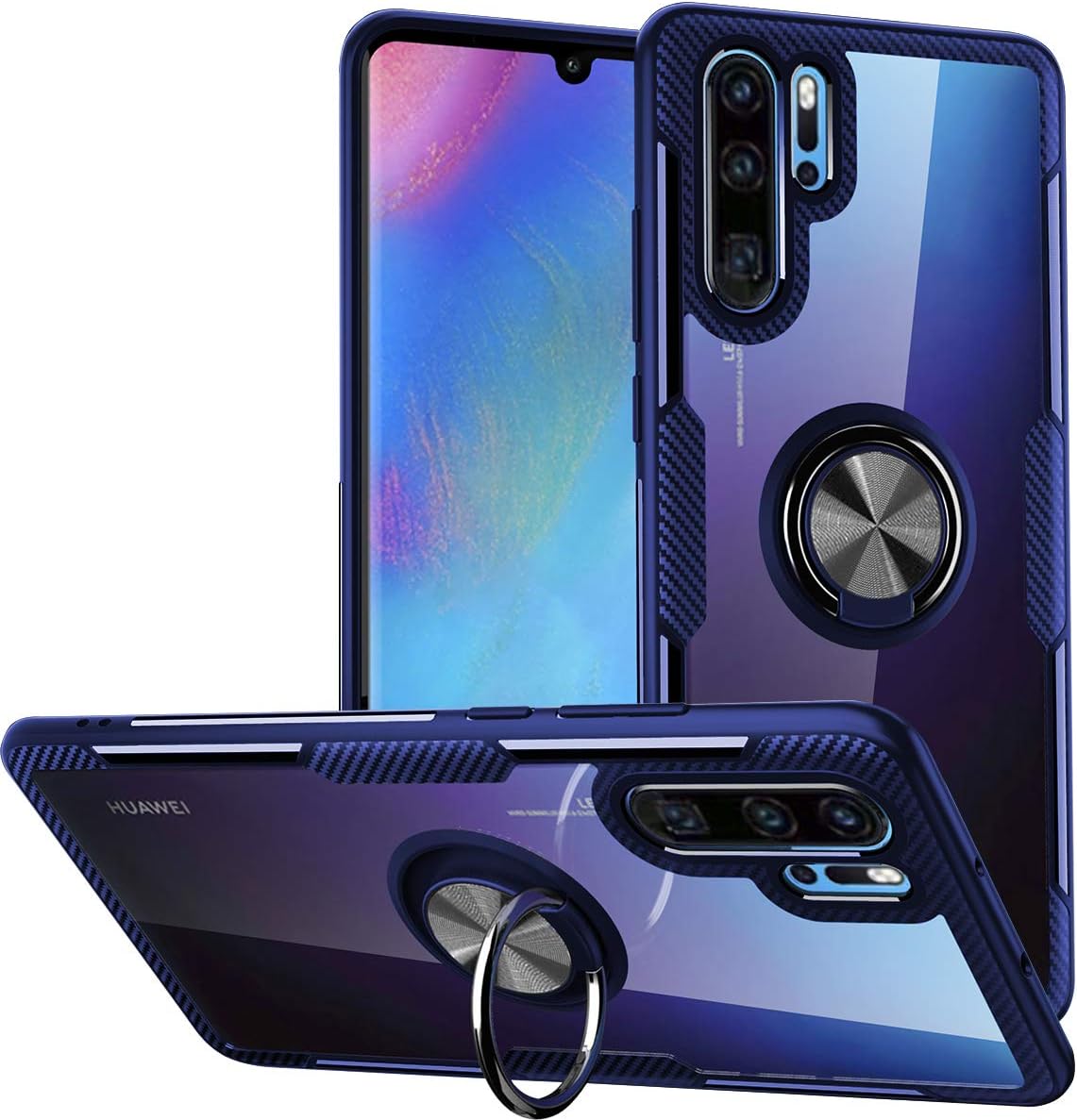 WATACHE Huawei P30 Pro Case, Clear Crystal Carbon Fiber Design Armor ...