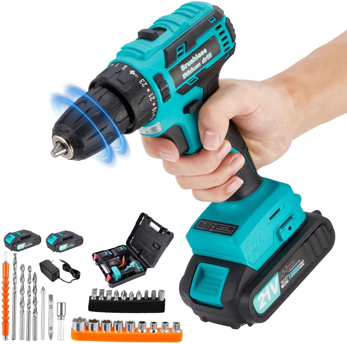 NOVANGUA Taladro Eléctrico Inalámbrico, Mandril sin llave de 3/8 de ...