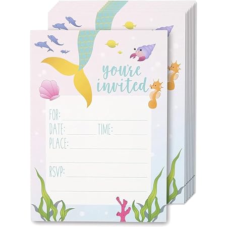 Amazon.com : Hotop 24 Sets Mermaid Birthday Invitations with Envelopes ...