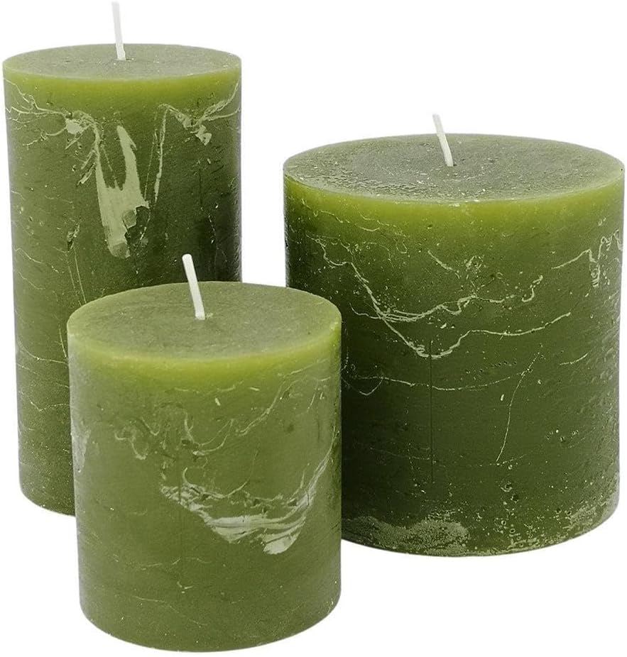 Olive Green Pillar, 1x Large Rustic Coloured Chunky Through Coloured ...