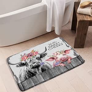 Amazon.com: GURMQIK Highland Cow Bath Mat Cute Farm Animal Funny ...