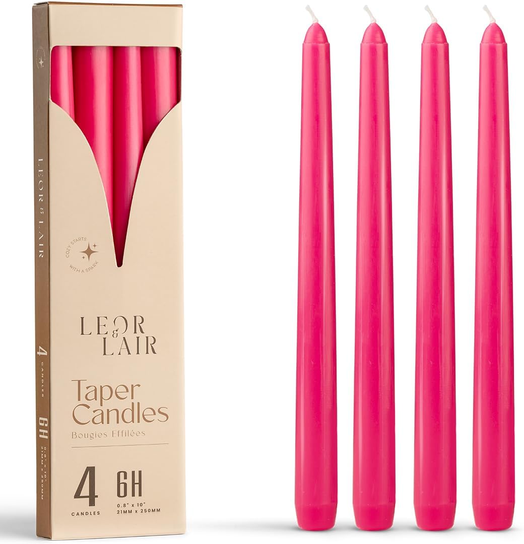 Amazon.com: Leor & Lair Pink Taper Candles - 4 Pack 10" Hot Pink ...