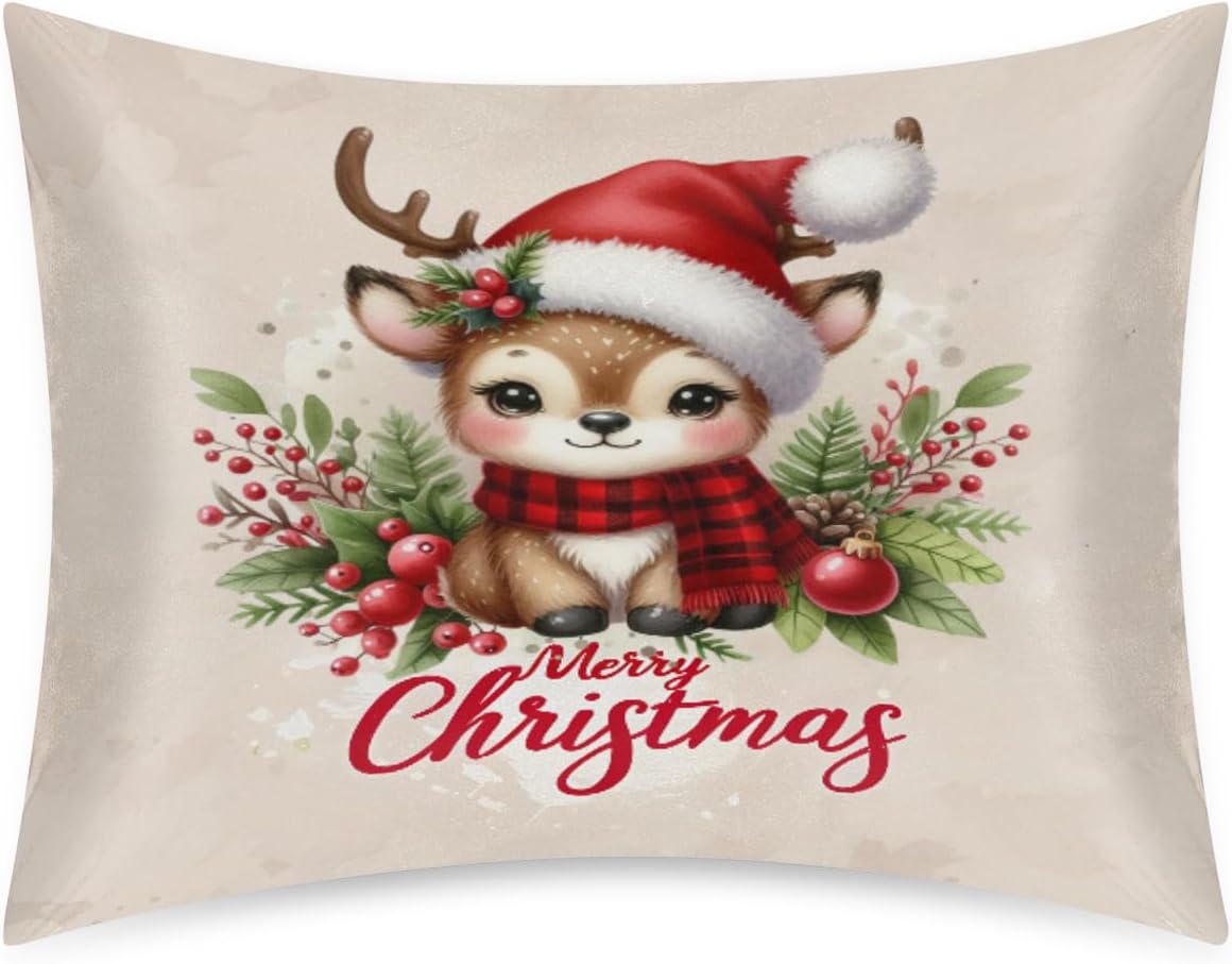 Amazon.com: Satin Pillowcase for Hair and Skin Retro Christmas Berry ...