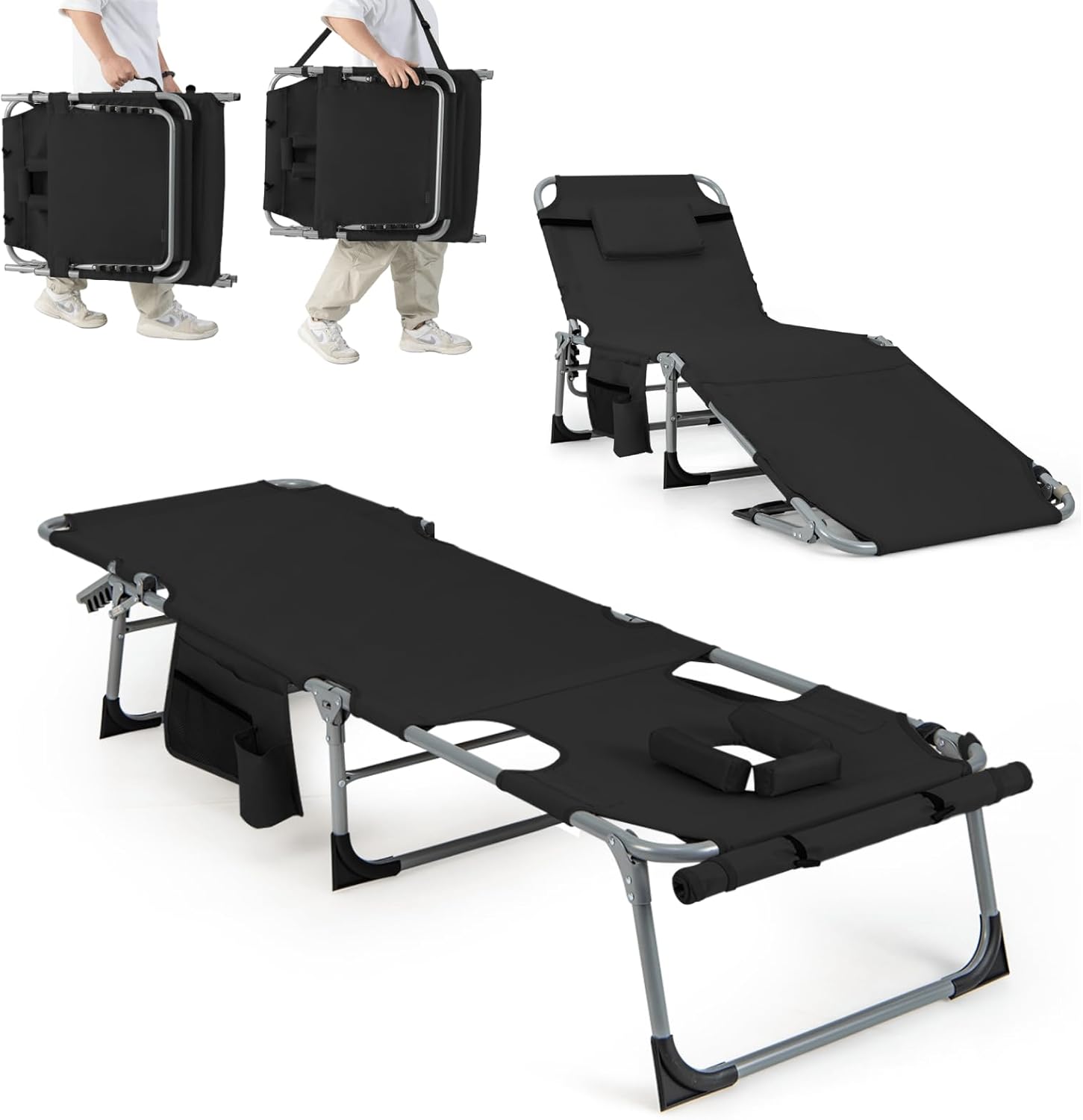 Multigot Folding Sun Lounger, 5-Position Adjustable Garden Sunbed with ...