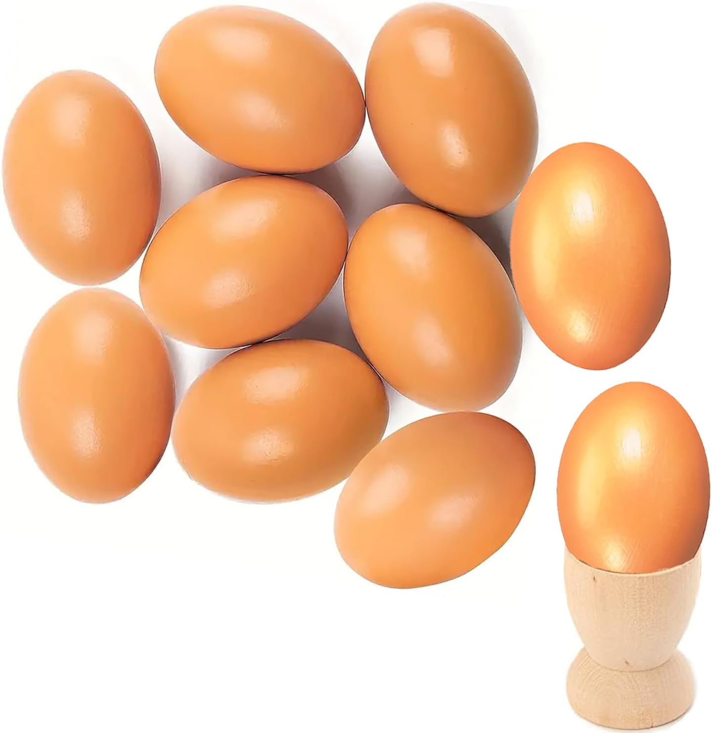 JZK 10x White and brown realistic wooden eggs for craft and home ...