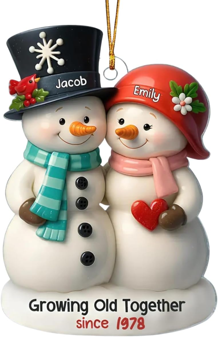 Amazon.com: 3D Effect Couple Snowman Growing Old Together Personalized ...