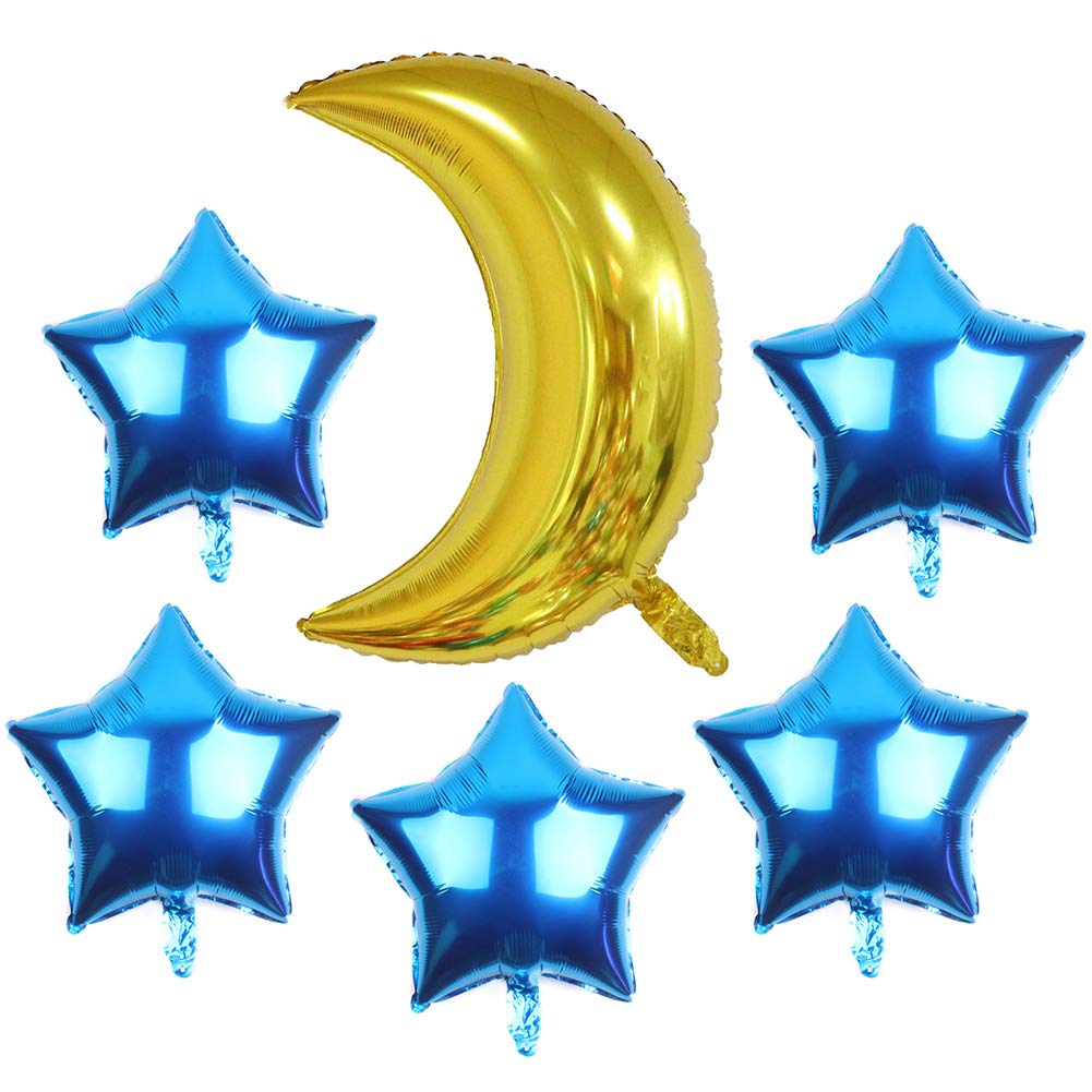 Gold Moon Shaped Foil Mylar Balloons Blue Star Shape Foil Mylar ...