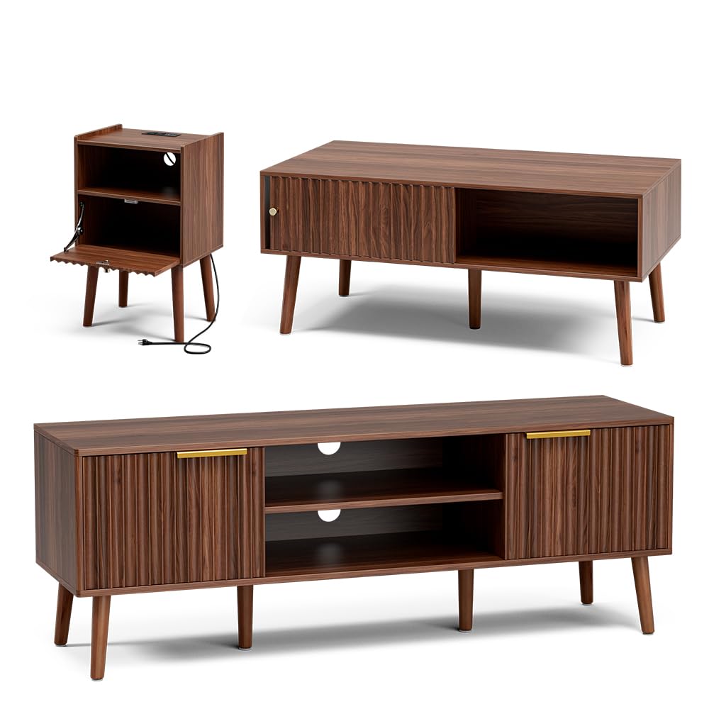 Amazon.com: LCRBOL Fluted TV Stand, Coffee Table & Side Table Set ...
