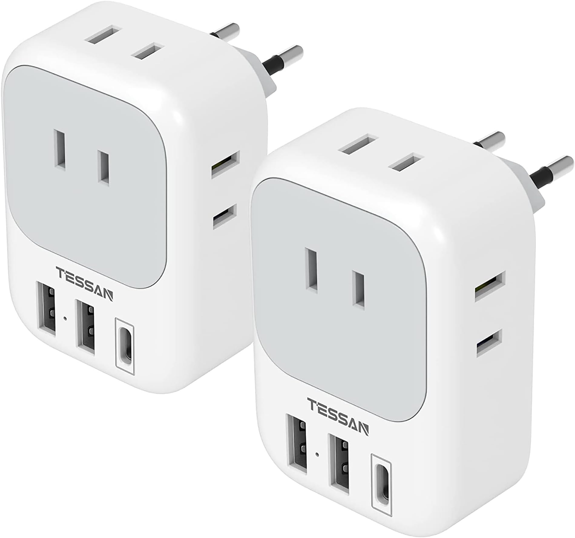European Travel Plug Adapter 2 Pack, TESSAN Type C Travel Adapter with ...