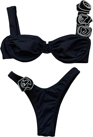 Amazon.com: HGps8w Women's 3D Flower Swimsuits Underwire Push Up Bikini ...
