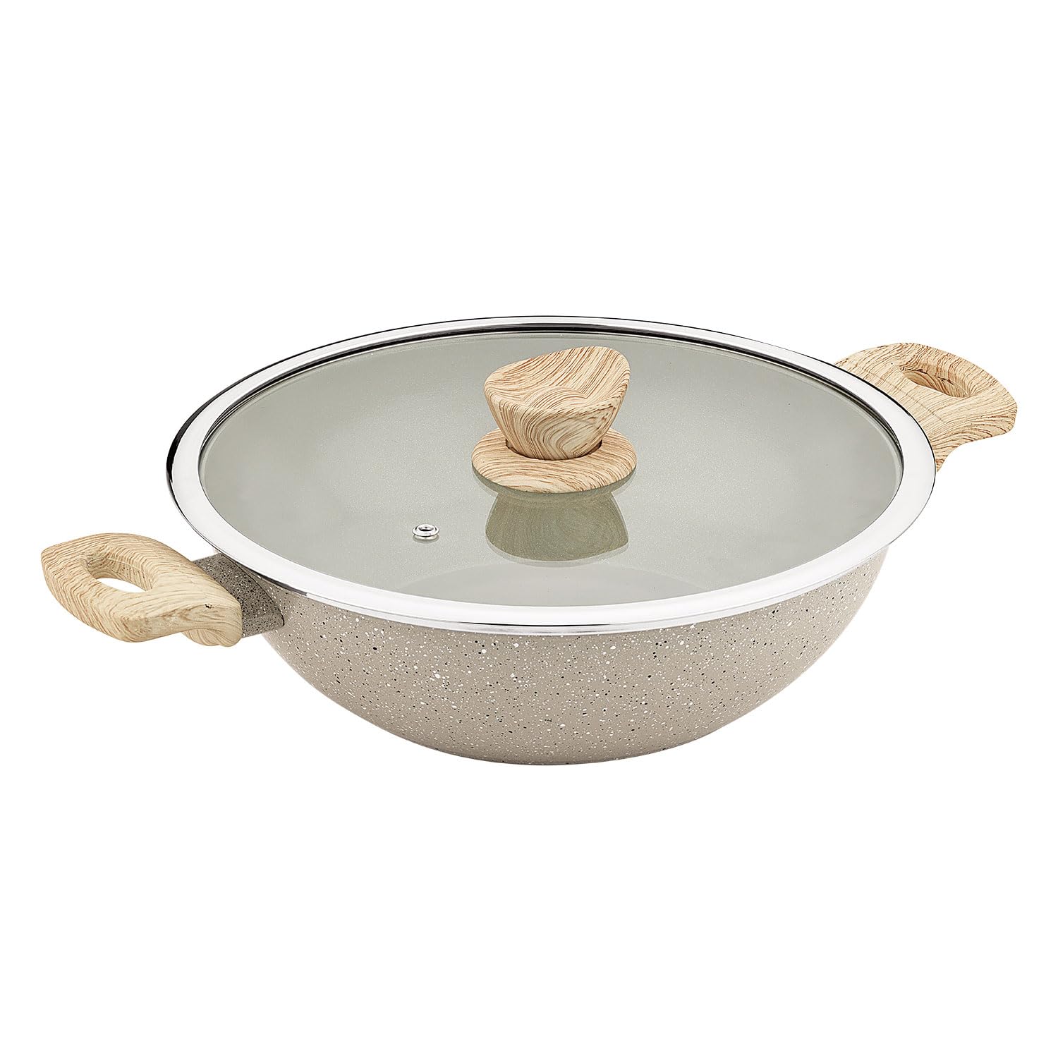 Bergner Naturally Ceramic Forged Aluminium 26 cm Kadai with Glass Lid ...