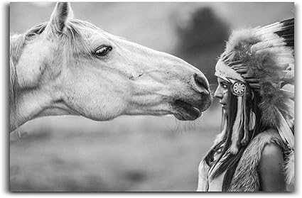 Amazon.com: Native American Indian Horse Girl Poster Canvas Wall Art ...