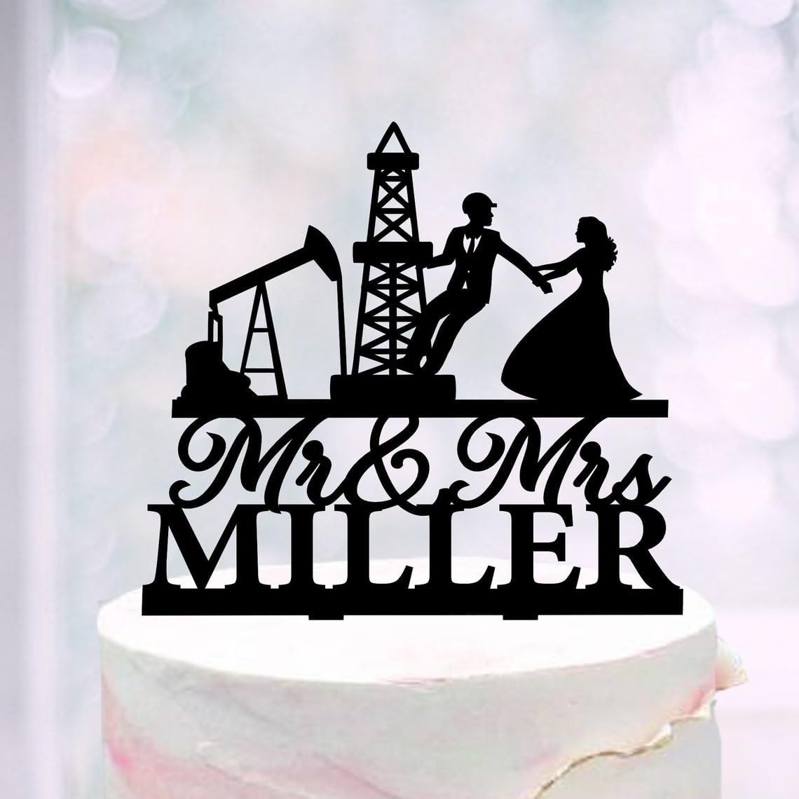 Amazon.com: TiTaicor Oil Rig Cake Topper Wedding,Bride dragging groom ...