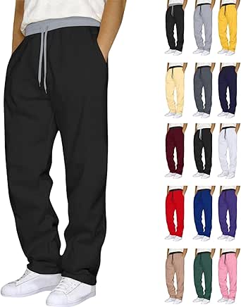Amazon.com: Mens Fleece Sweatpant Open Elastic Bottom Drawstring ...