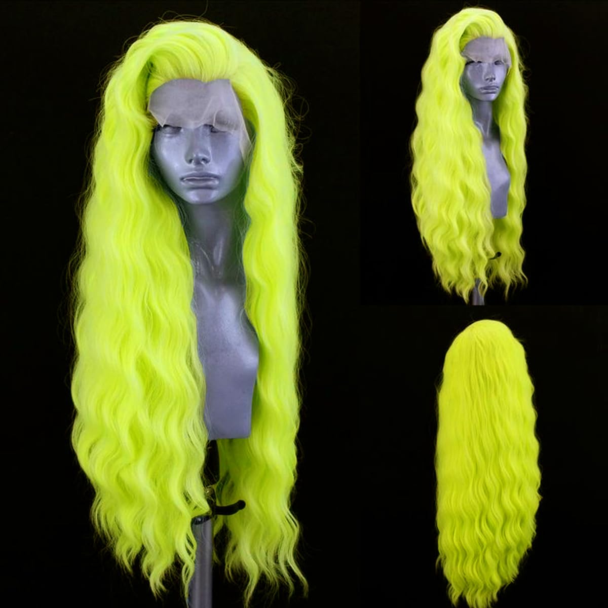 Amazon.com : QMSSR Fluorescent Green Lace Front Wigs Synthetic Long ...