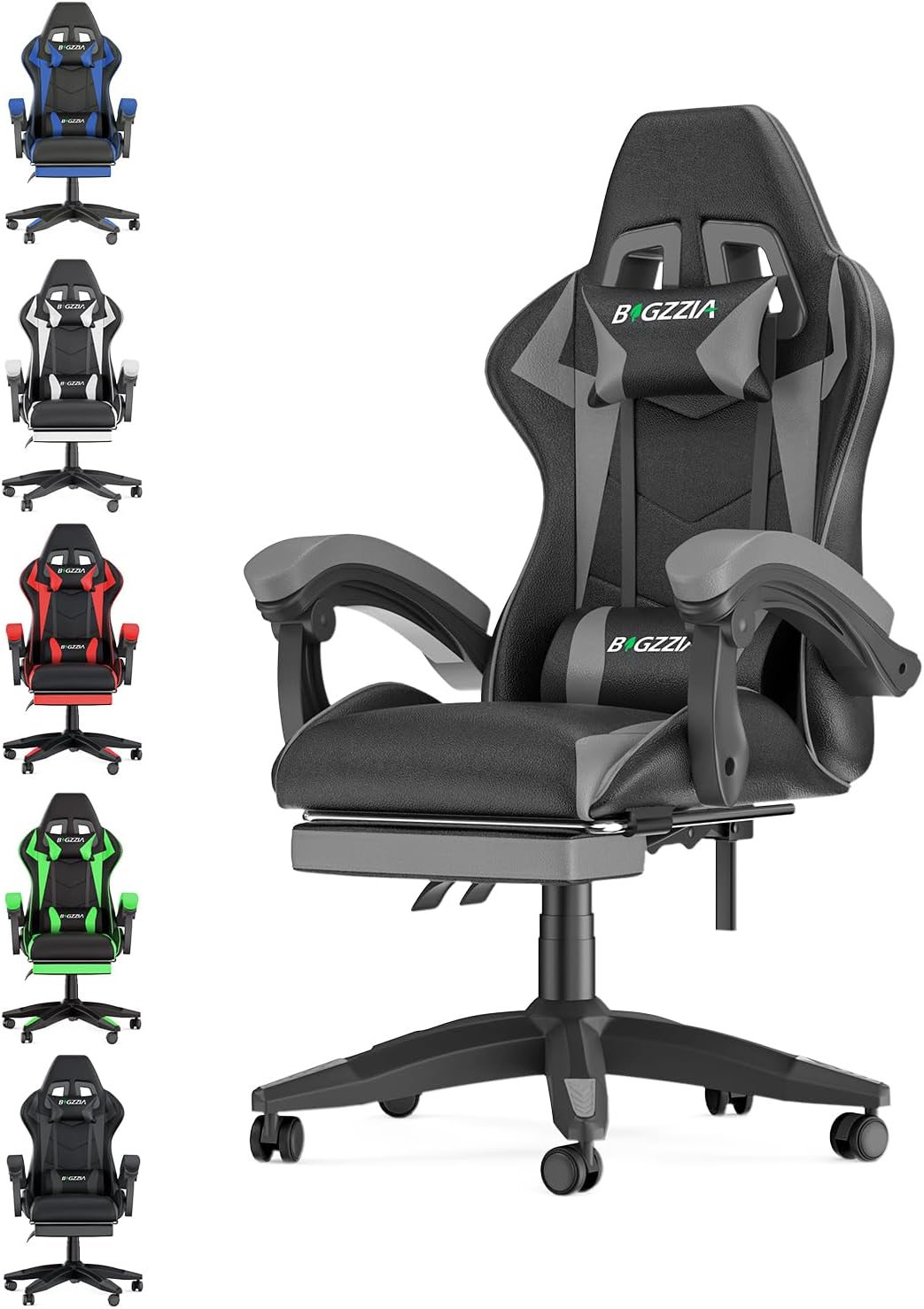bigzzia Ergonomic Gaming Chair - Gamer Chairs with Lumbar Cushion ...