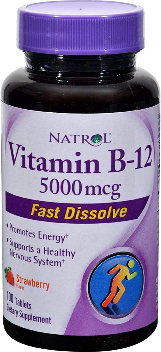 Natrol Vitamin B-12 Strawberry Flavor ( 5000Mcg, 100 Tablets) : Buy ...