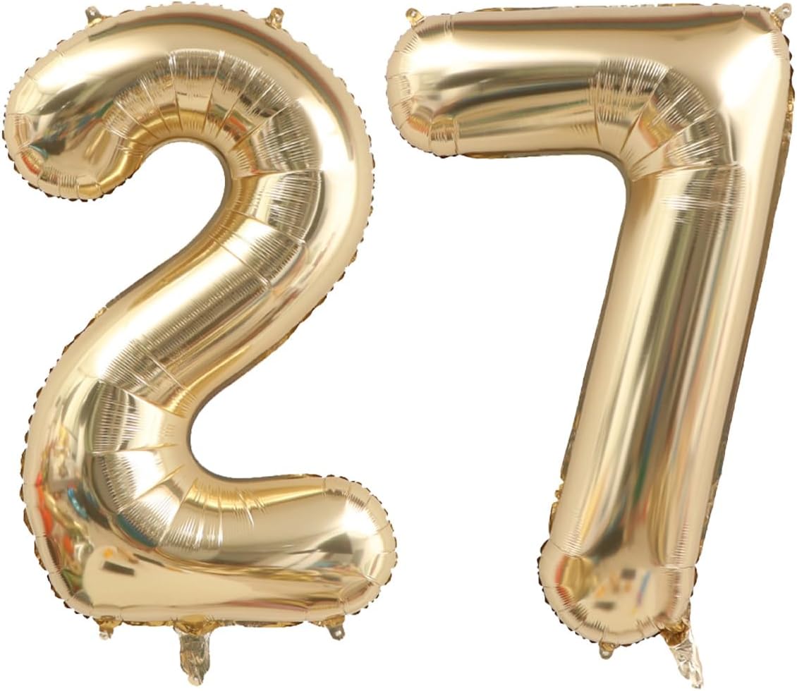 Amazon.com: 40 Inch Light Gold 27 Numbers Balloons White Gold Giant 27 ...