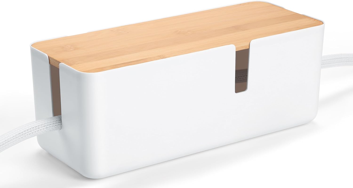 Amazon.com: Cable Management Box with Bamboo Lid, White Cable Box Small ...