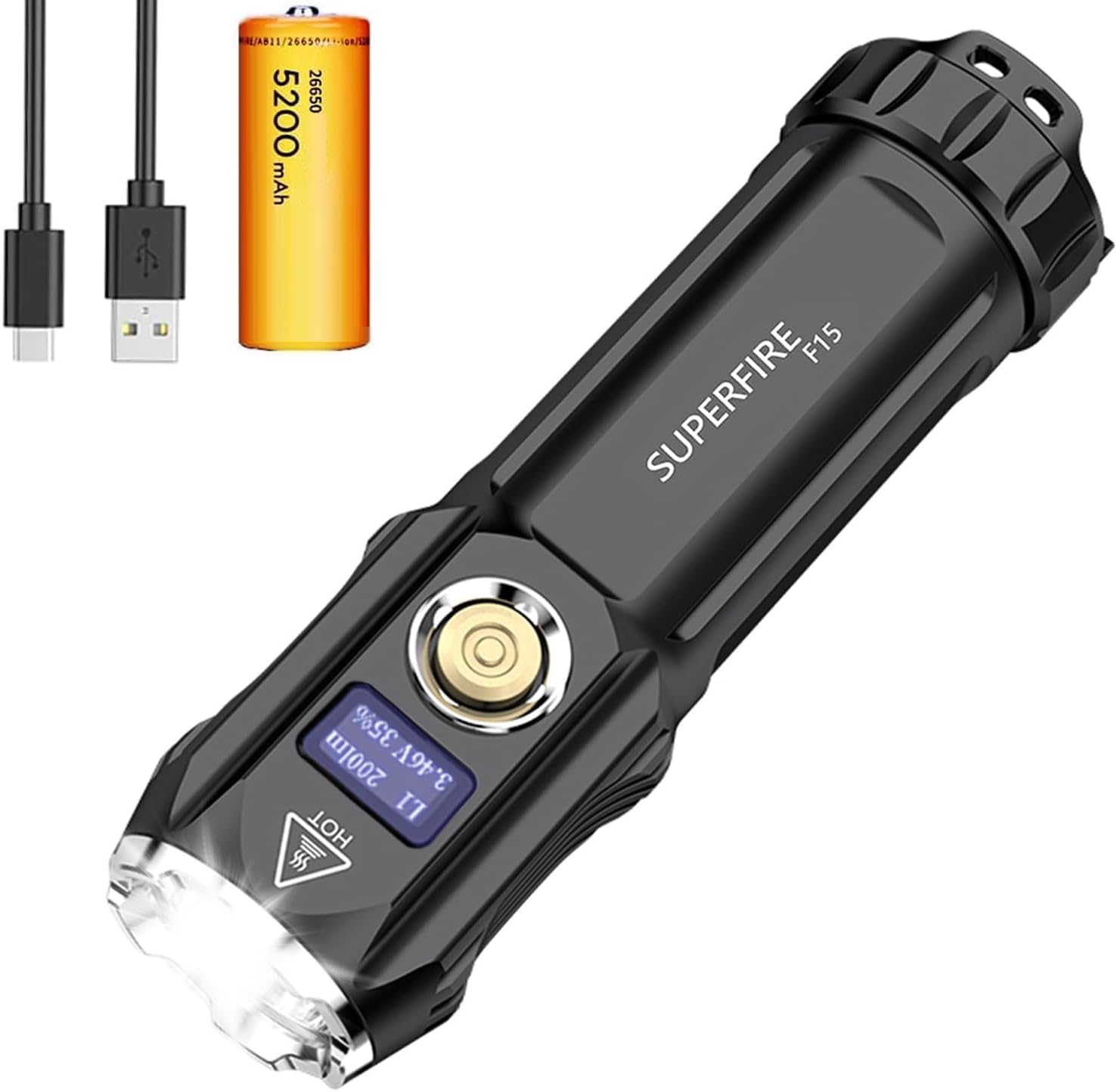 SuperFire F15 Powerful Torches LED Super Bright 3500 Lumens Digital ...