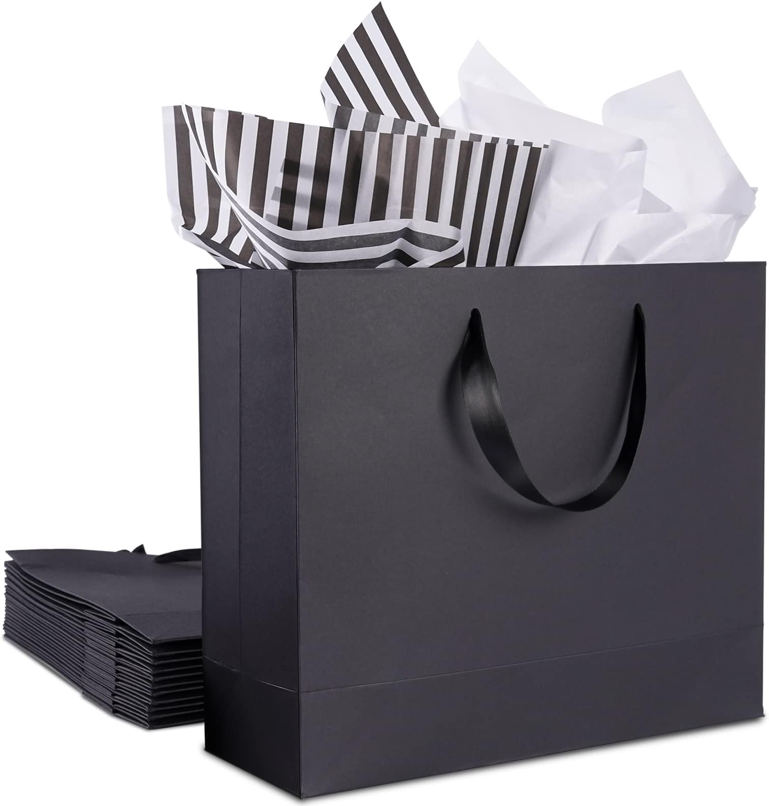 Amazon.com: OccasionALL 7.5x3.5x9 12 Piece Medium Black Gift Bags with ...