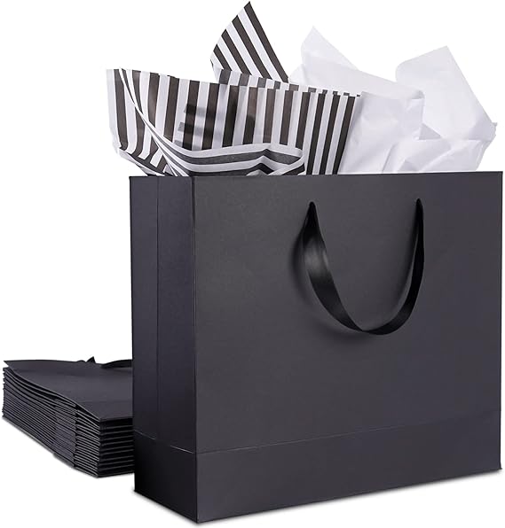 Amazon.com: 12 Pack Black Gift Bags with Ribbon Handles, Large Gift ...
