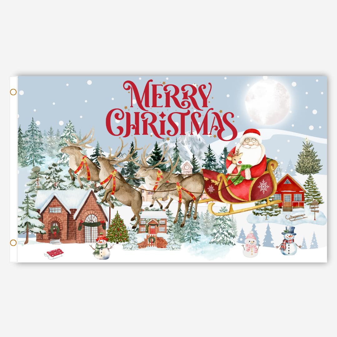 Second Ave Blue Christmas Flag 5ft X 3ft Large with Brass Eyelets Xmas ...