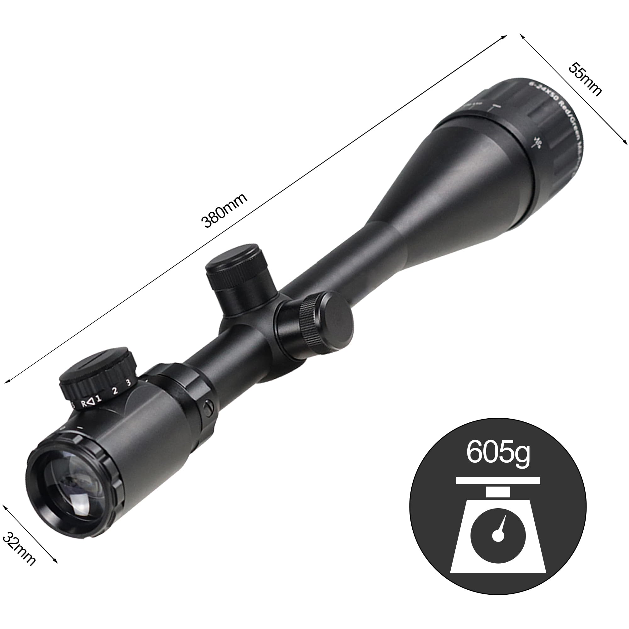 6-24x50 AO Rifle Scope Red and Green Illuminated Rangefinder Reticle ...