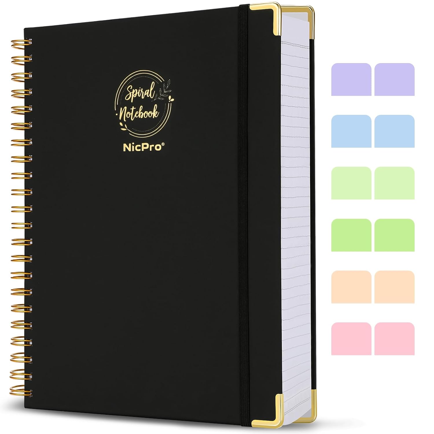 Nicpro Spiral Notebook 300 Page,8.5"x 11", Black Leather Hardcover Note ...