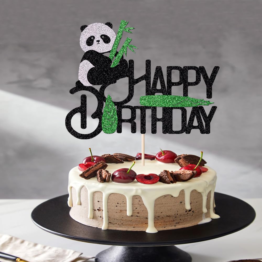 Snapklik.com : Glitter Panda Happy Birthday Cake Topper, Panda Cake ...