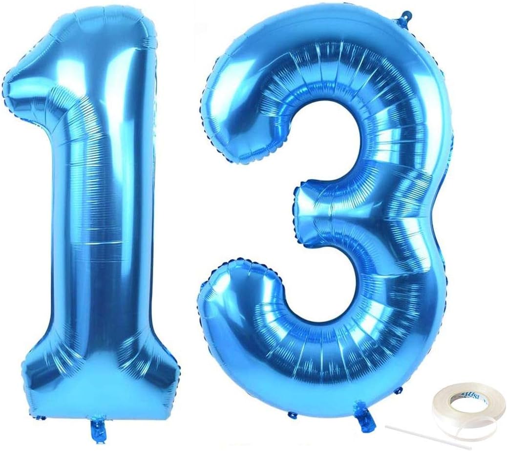 Amazon.com: 40inch jumbo Blue 13 number balloons for 13th Birthday ...