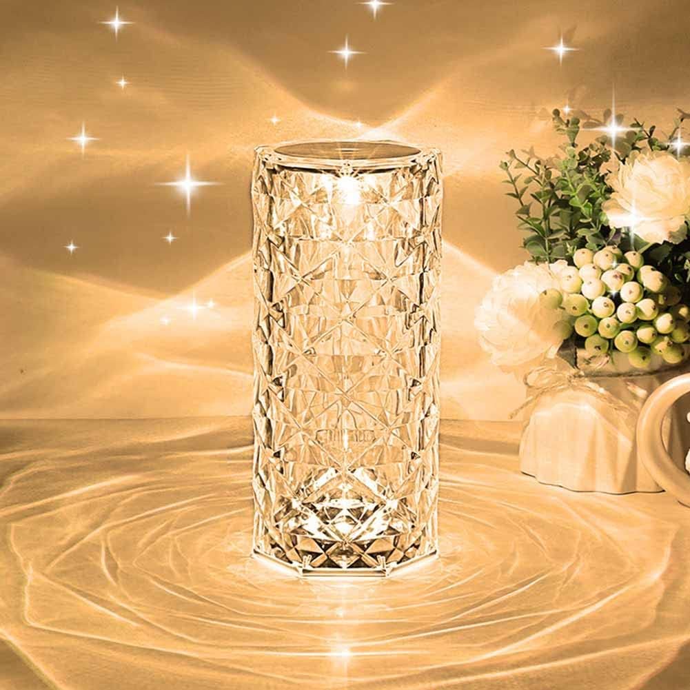 Rose Crystal Diamond Lamp, 16 Colors USB Charging Touch Lamp Bedside ...