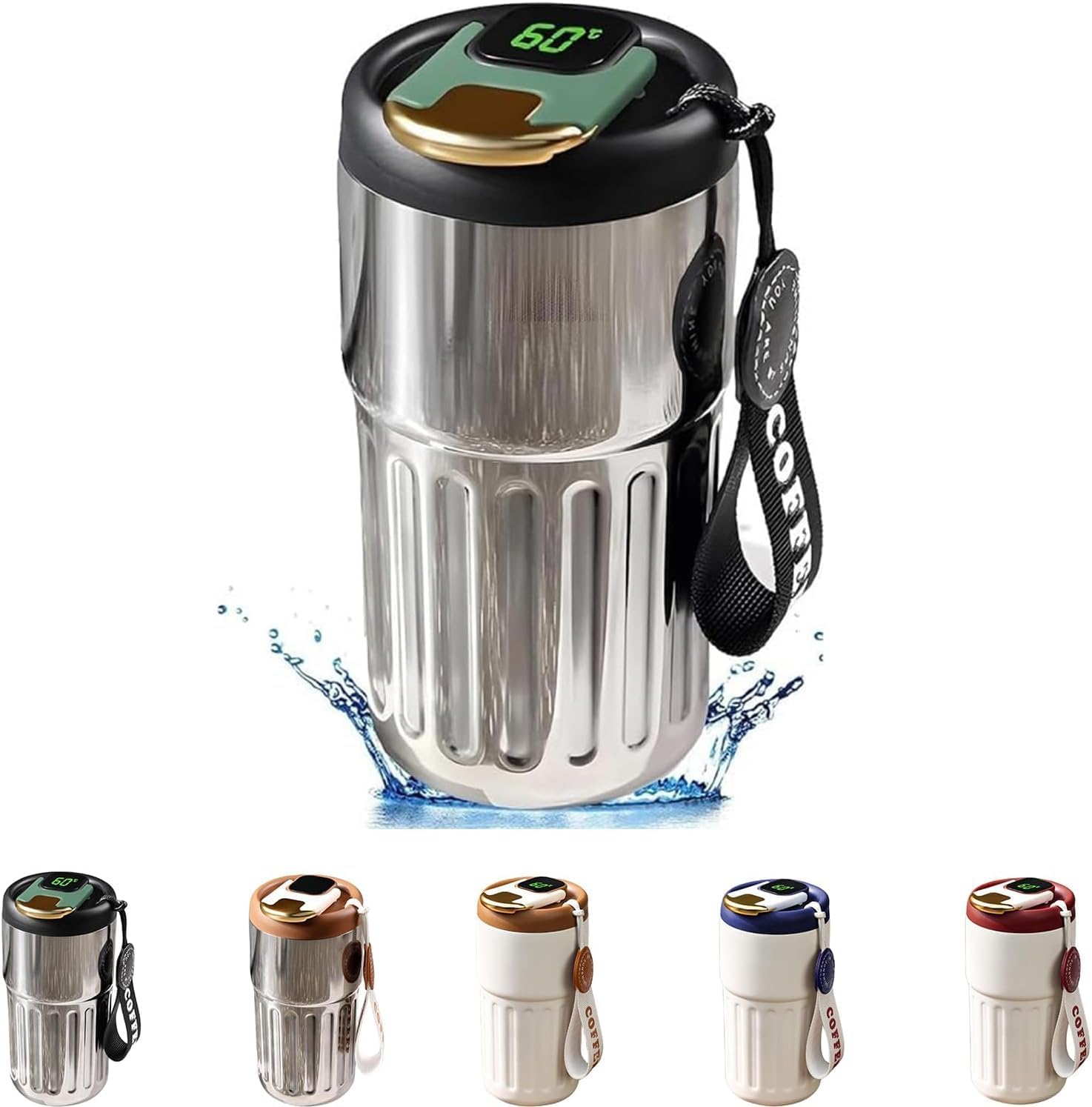 Amazon.com: OVERJLDW Temperature Display Water Bottle - Stainless Steel ...