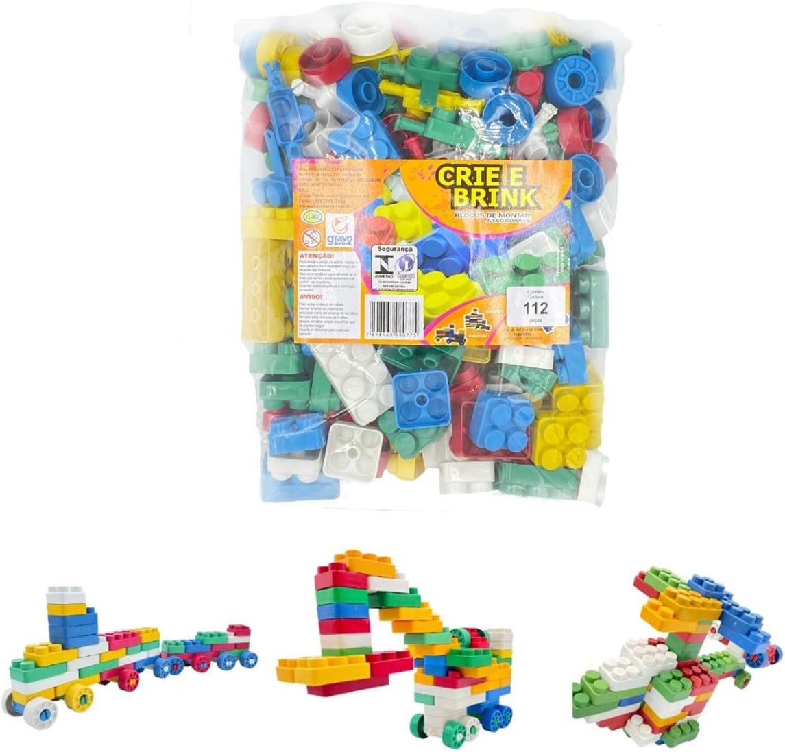 Kit Com 112 Peças Blocos De Montar Crie e Brink Colors original - Gravo ...
