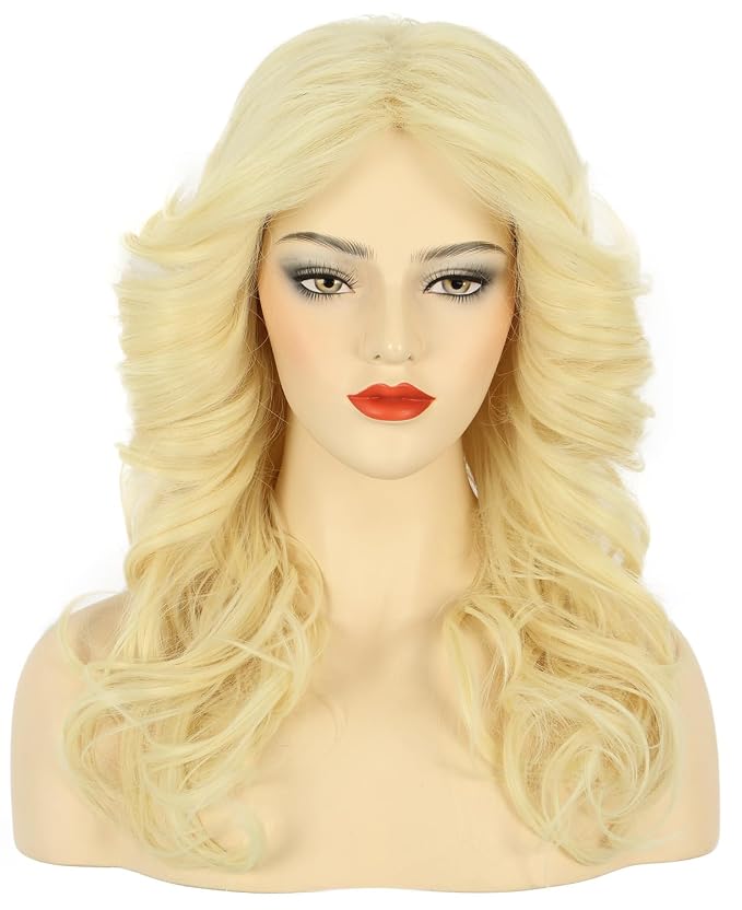 Amazon.com: karlery Women 70s Feathered Wig Long Blonde Wave Disco ...