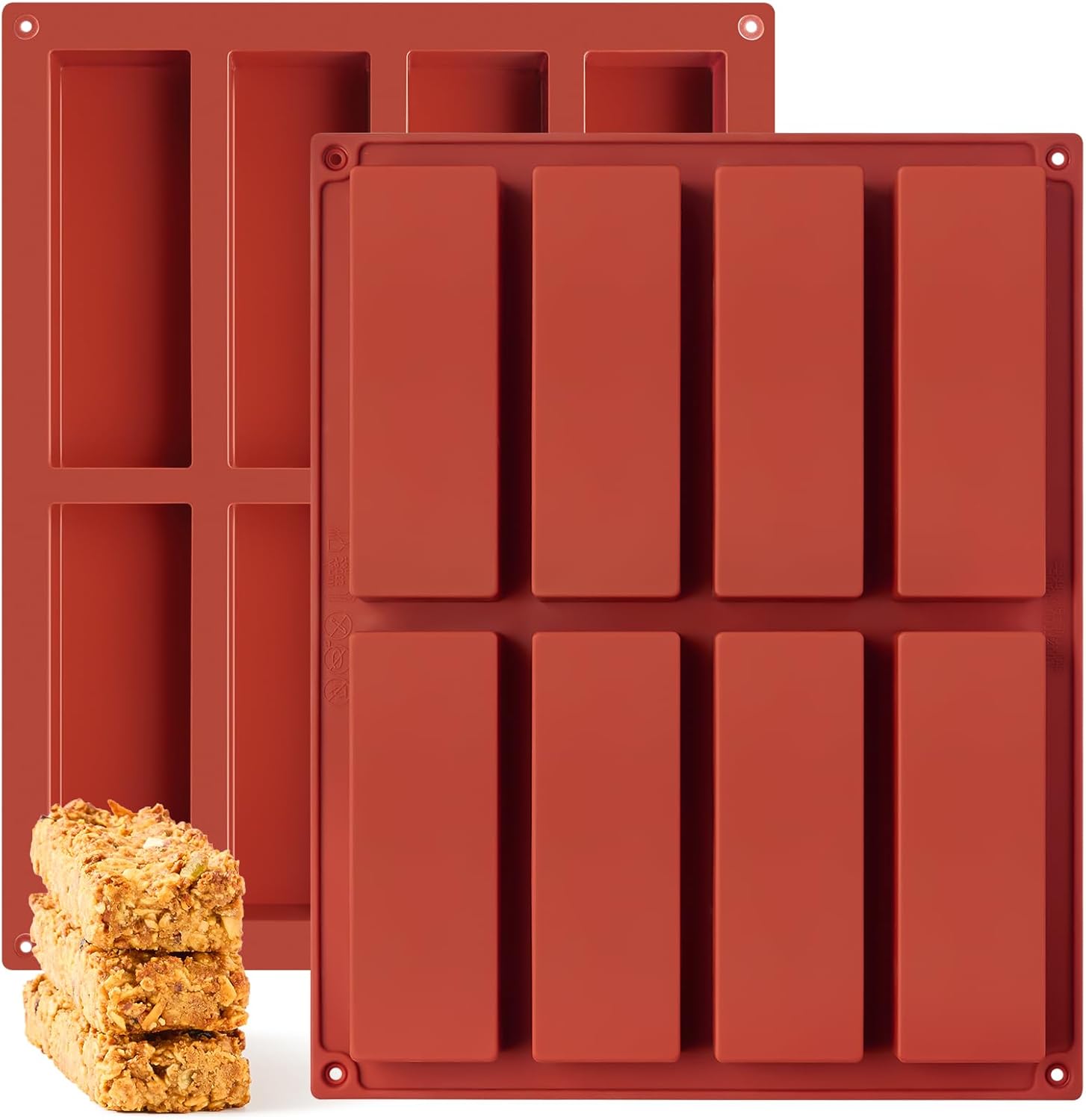 Amazon.com: 2 Pack Silicone Granola Bar Molds, 8 Cavity Rectangle ...