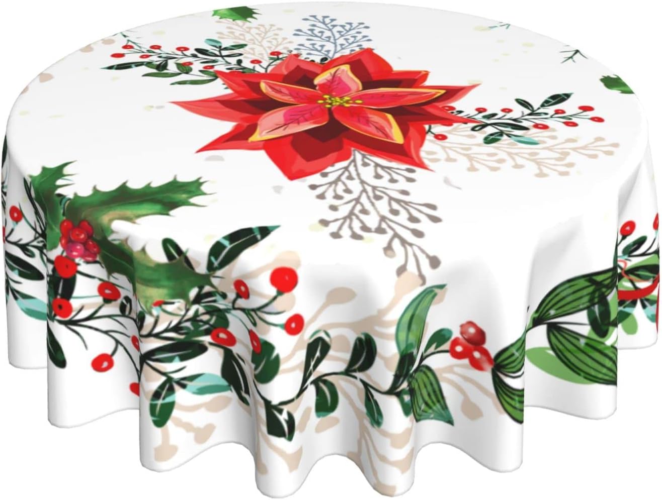 Amazon.com: bassyil Christmas Holly Tablecloth Round Table Cloth Xmas ...