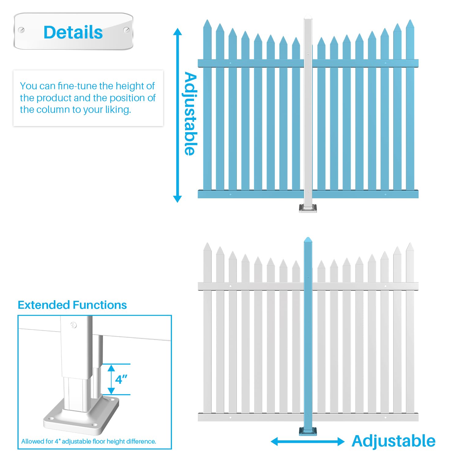 Snapklik.com : Patio Garden Fence 34.6" H Picket Fence Post Kit For ...