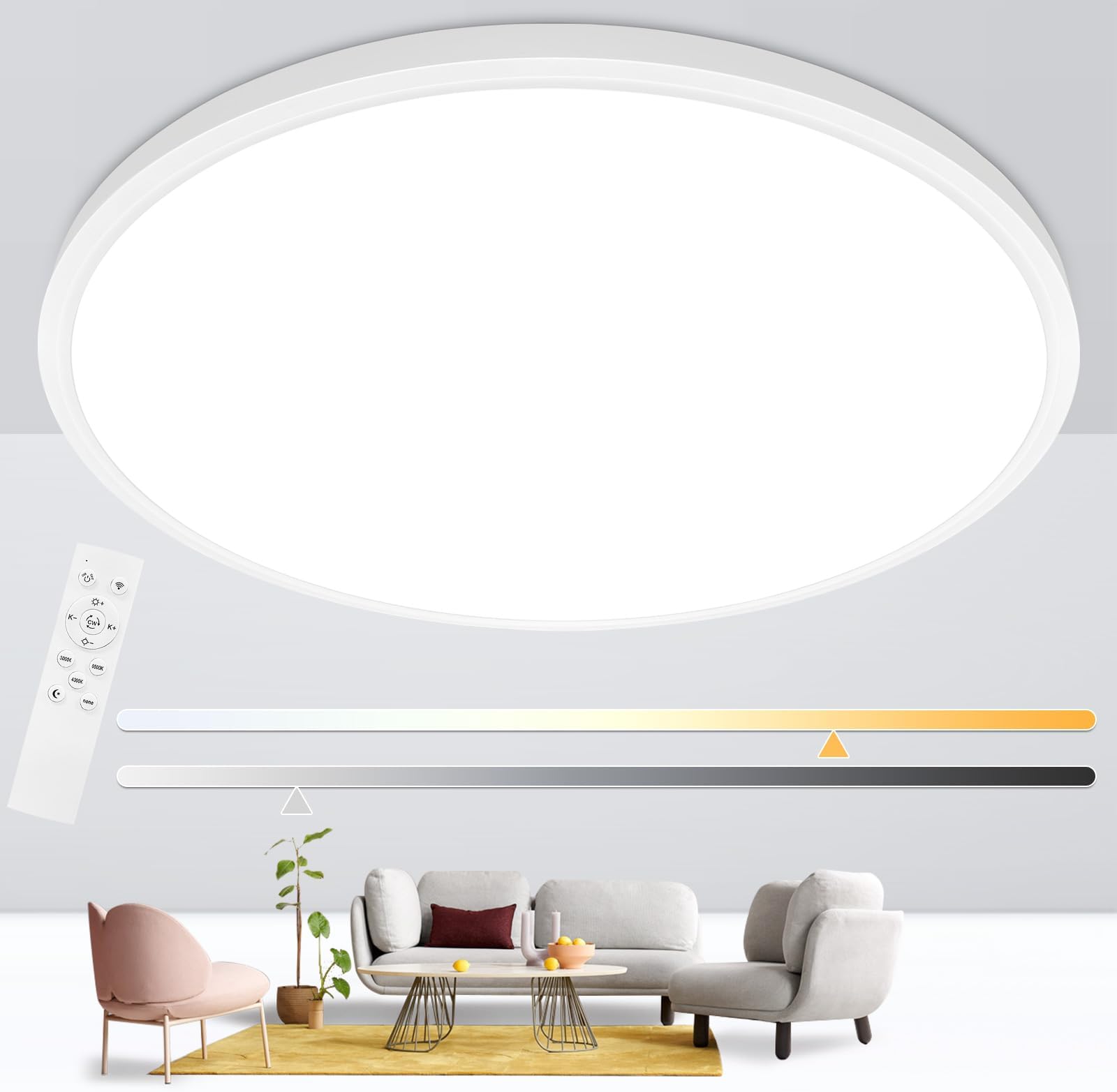 KIWIVIC 24 Inch Flush Mount Ceiling Light - Round LED Ceiling Light ...