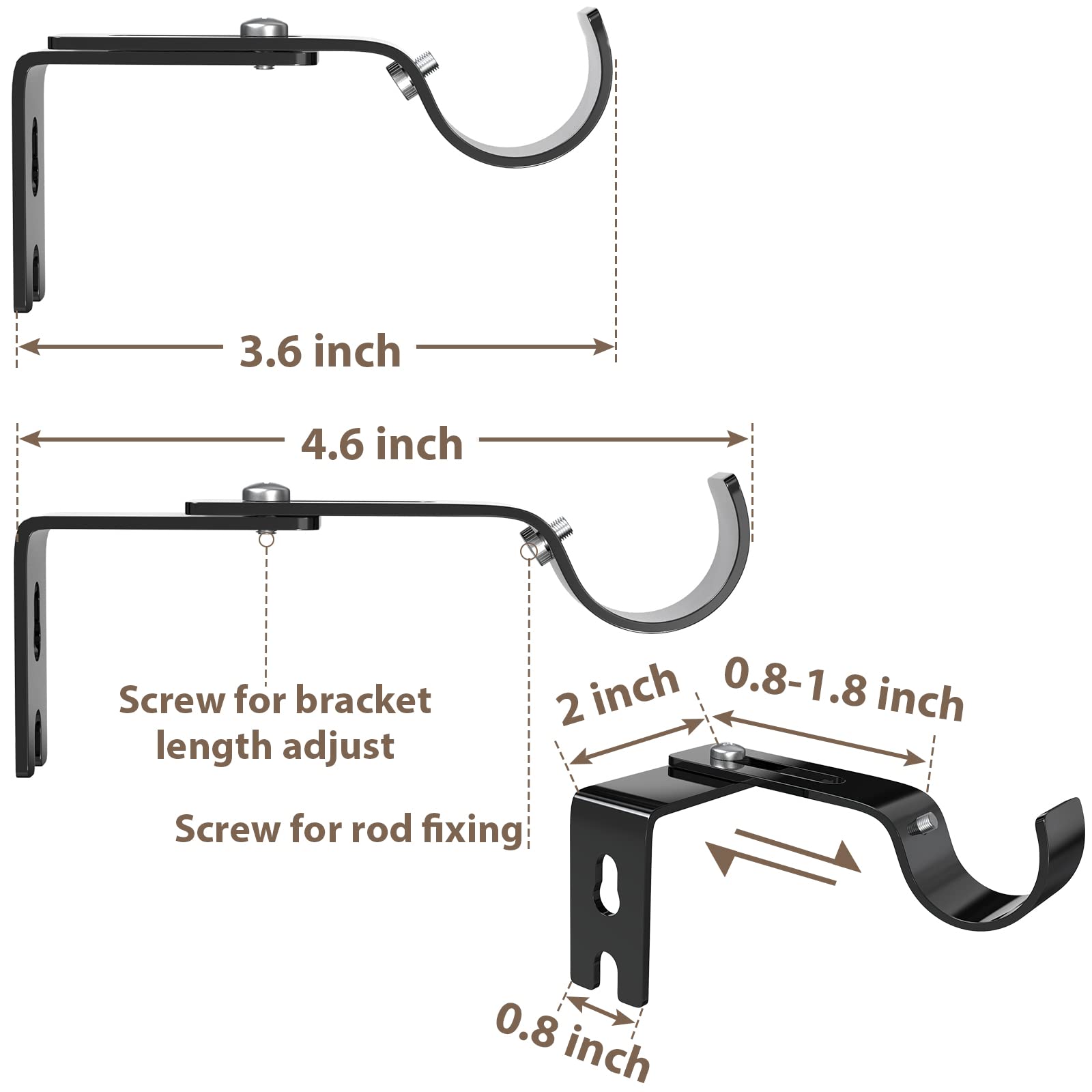 Snapklik.com : YeYeBest Heavy Duty Adjustable Curtain Rod Brackets
