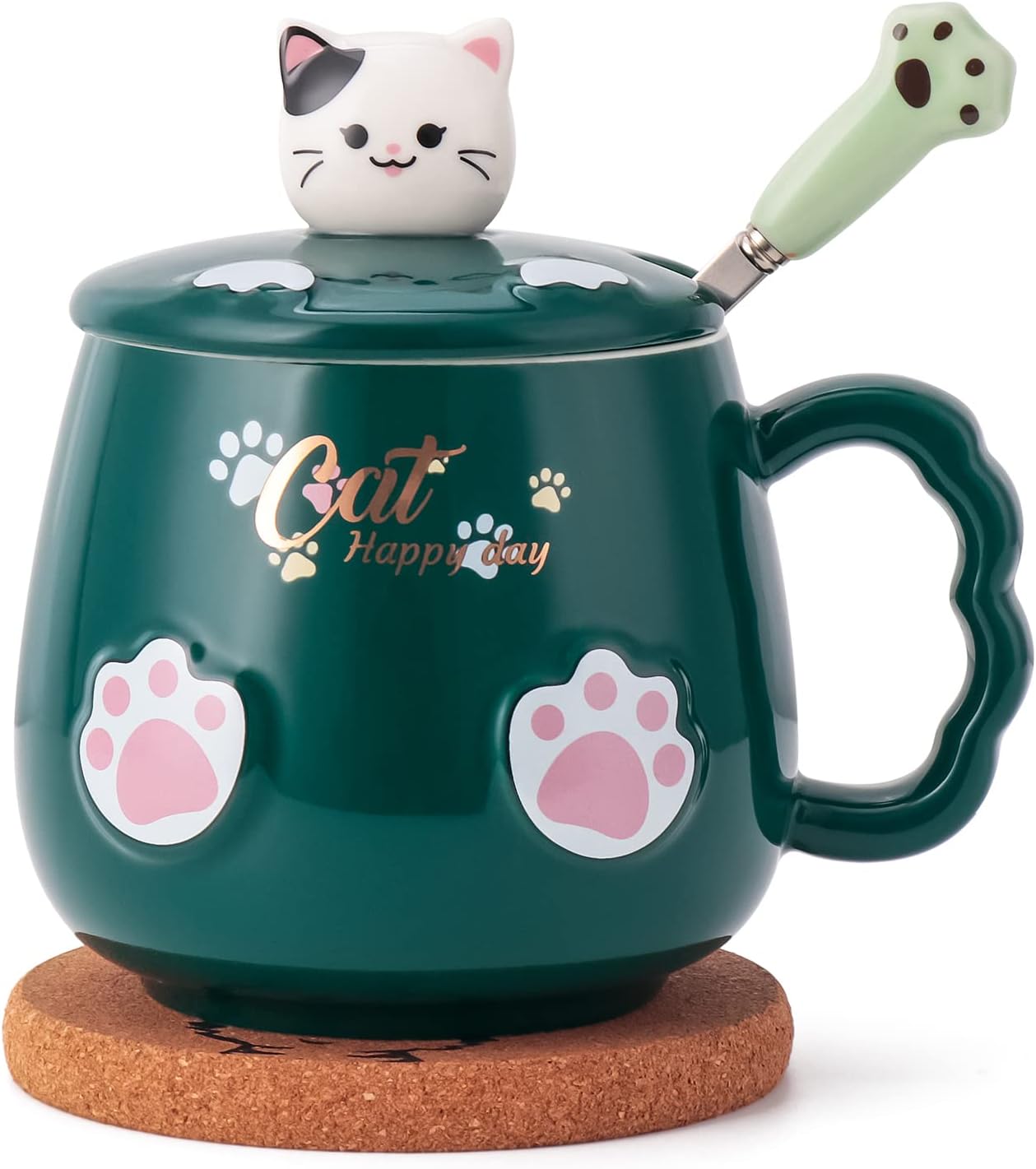 Amazon.com | Digoon 10 oz Cute Cat Glass Cup Tea Mug With Fish Tea ...